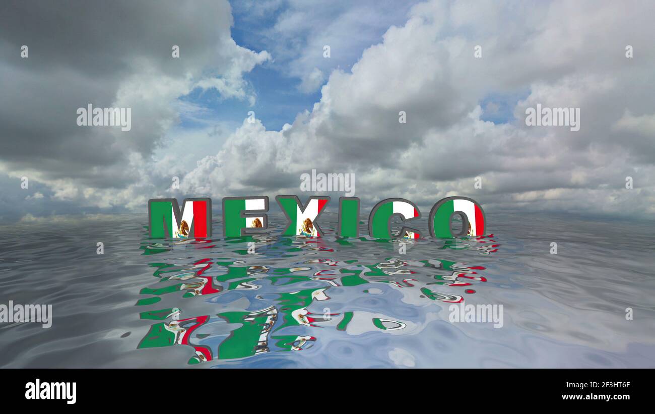 Mexico 3d illustration text floating on water vacation concept Stock ...