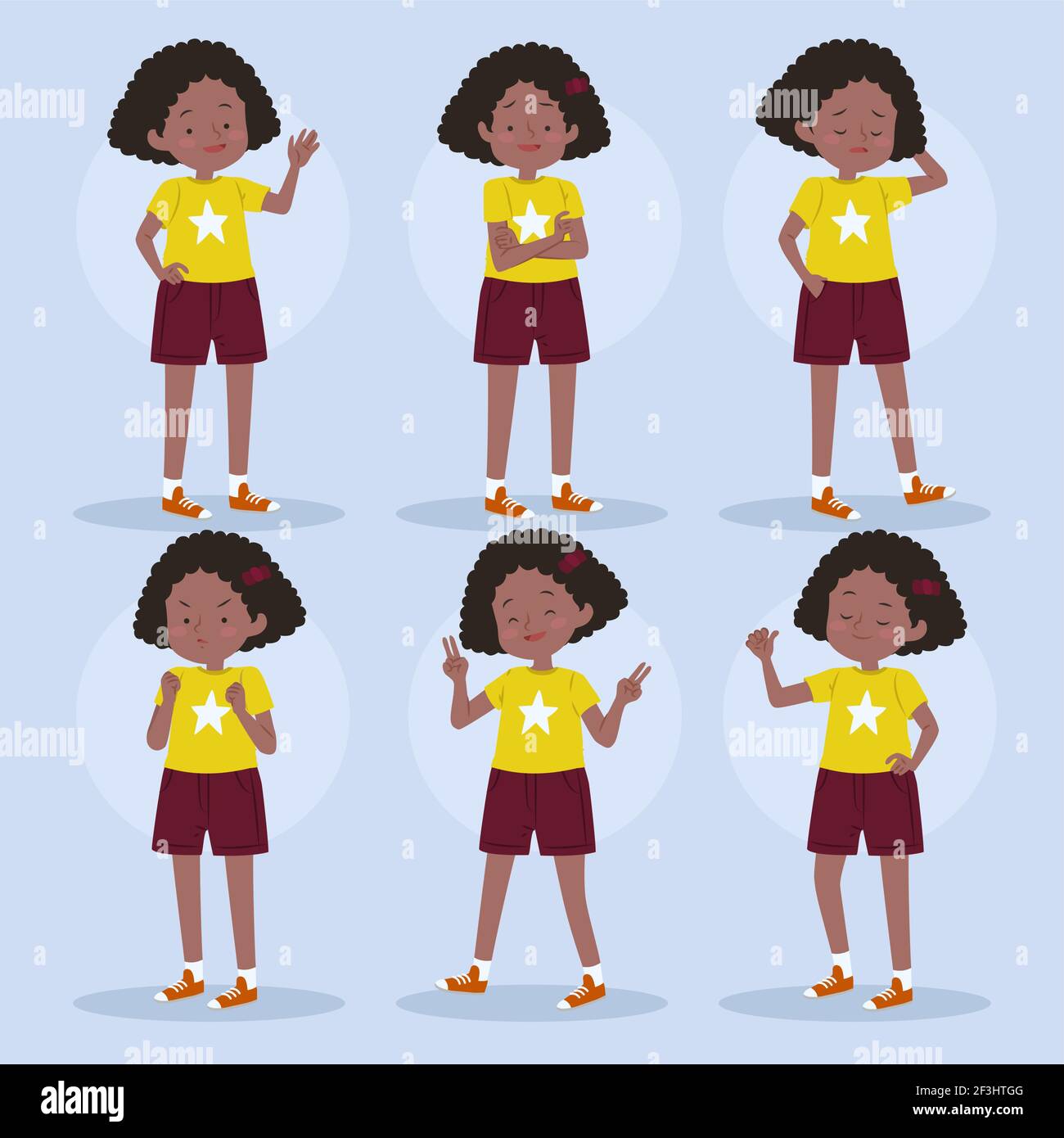 Black girl in different poses collection Vector illustration Stock ...
