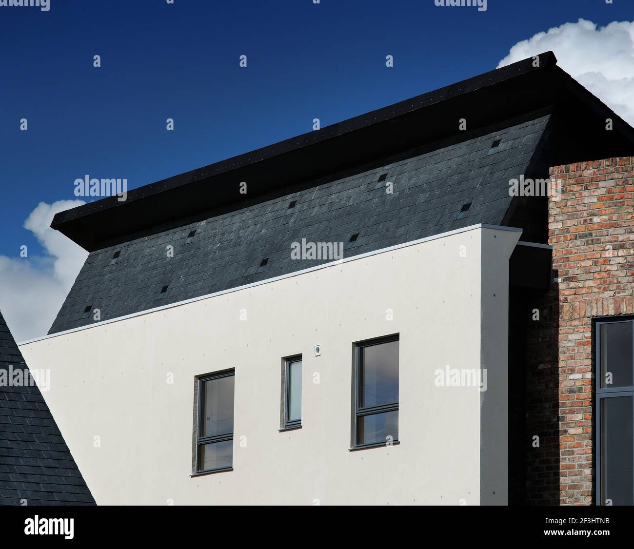 Scotland's Housing Expo. The Apartments, Looking up at the slate roof ...