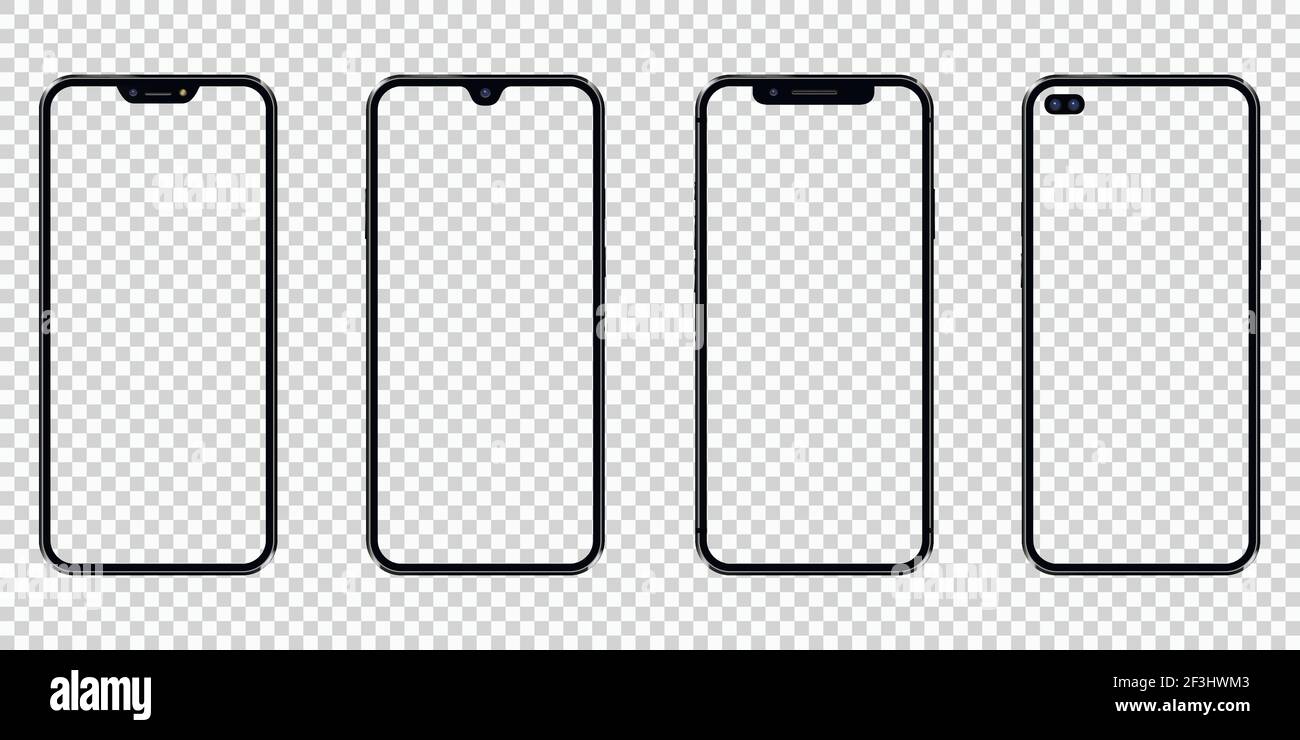 Set of realistic new mobile phones with transparent screens. Cellphone ...