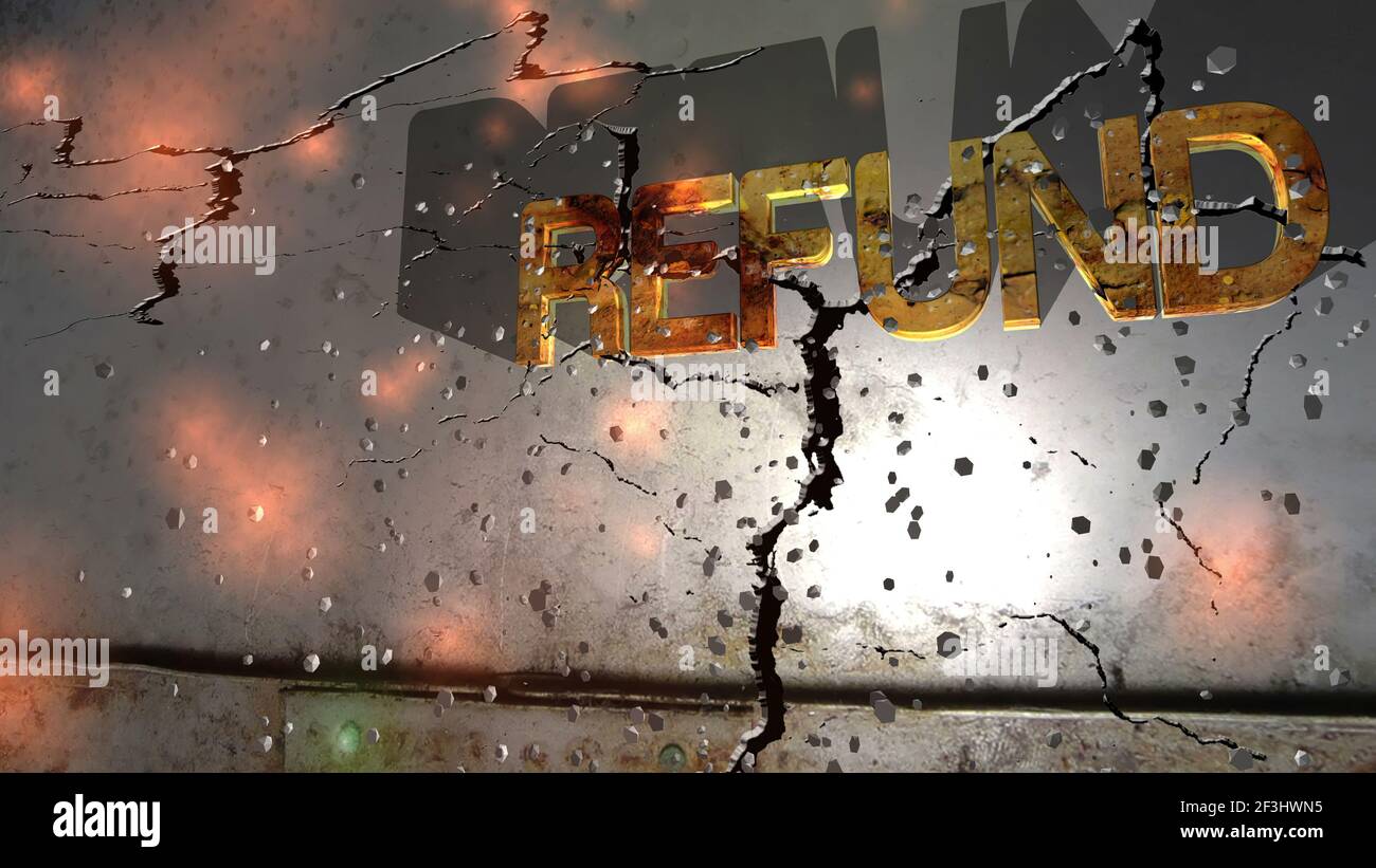 Grunge refund text on the wall Stock Photo - Alamy