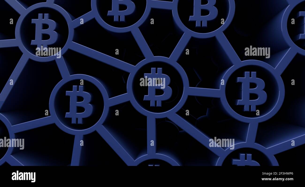 Bitcoin cryptocurrency symbol blockchain technology background. 3D ...