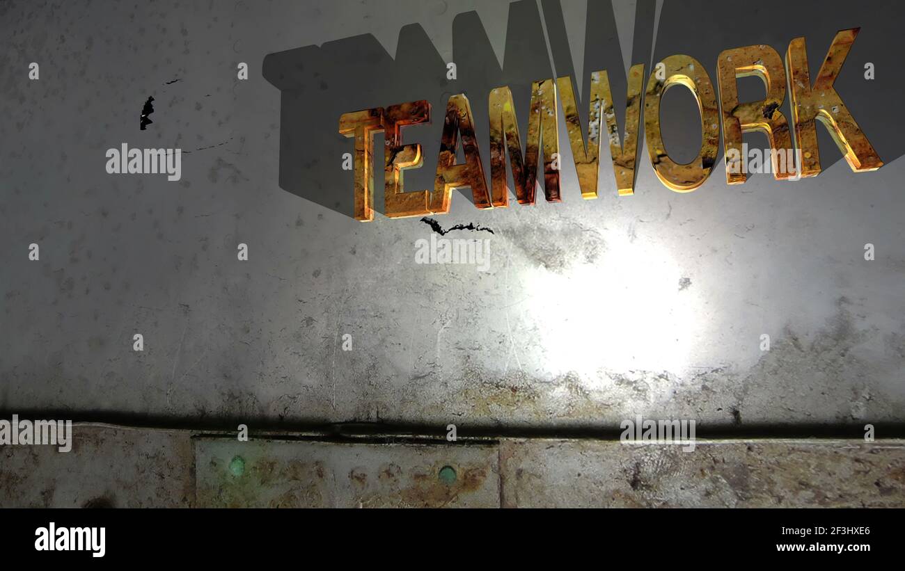 Teamwork text on the wall Stock Photo - Alamy