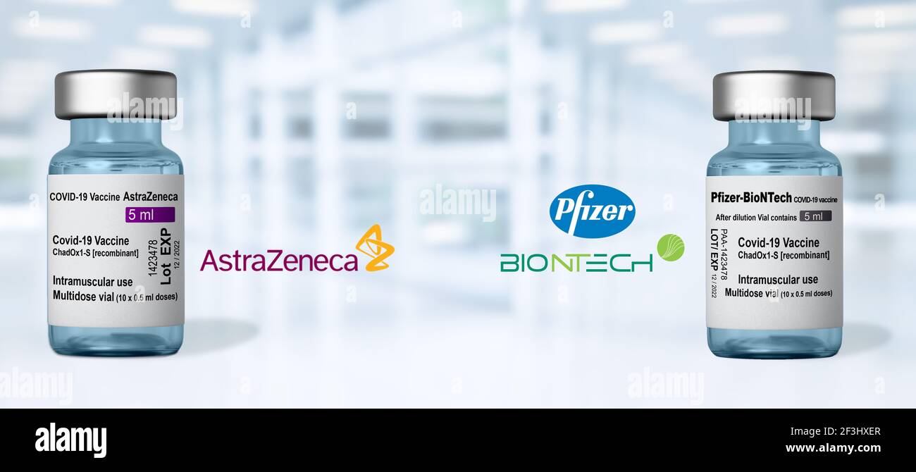 Marseille, France - Mars 16, 2021: Astrazeneca vaccine versus Pfizer ...
