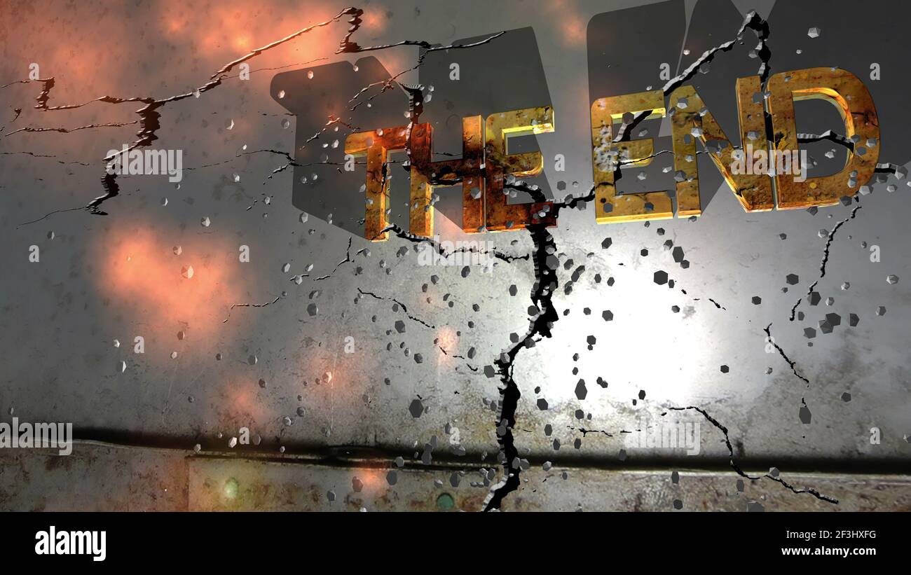 Grunge The end text on the wall Stock Photo - Alamy