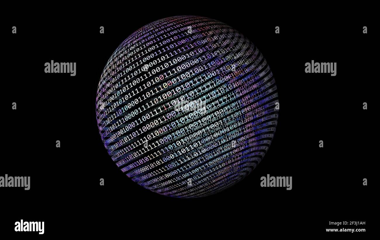 Binary data on rotating sphere concept 3d illustration Stock Photo - Alamy