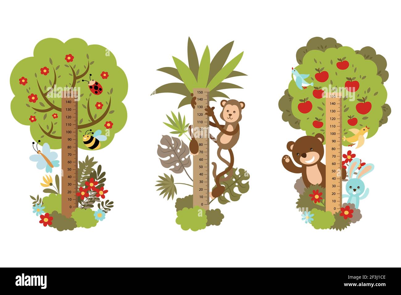 Collection of drawn height meter with trees Vector illustration Stock ...
