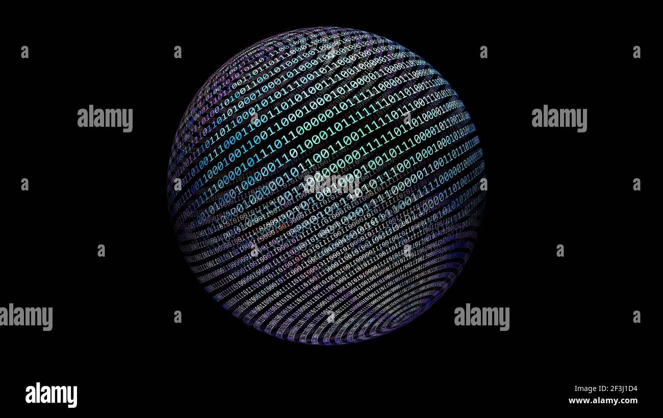 Binary data on rotating sphere concept 3d illustration Stock Photo - Alamy