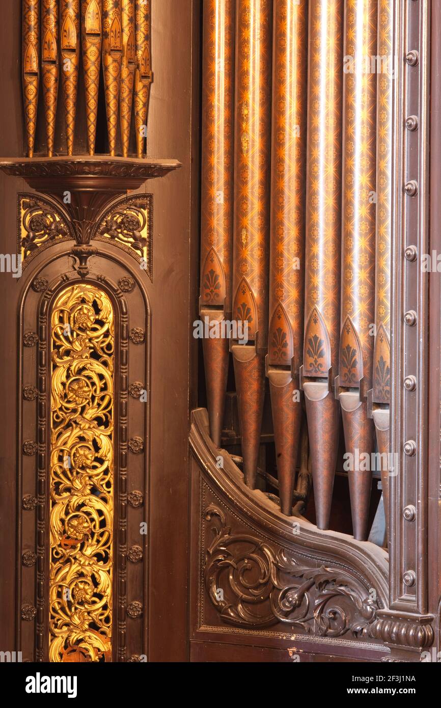 Organ pipes in the Great Hall, St Georges Hall in Liverpool, Merseyside ...