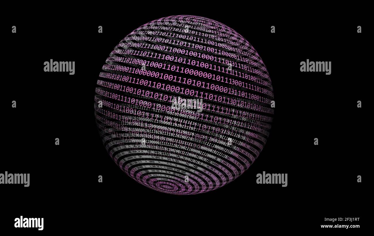 Binary data on rotating sphere concept 3d illustration Stock Photo - Alamy