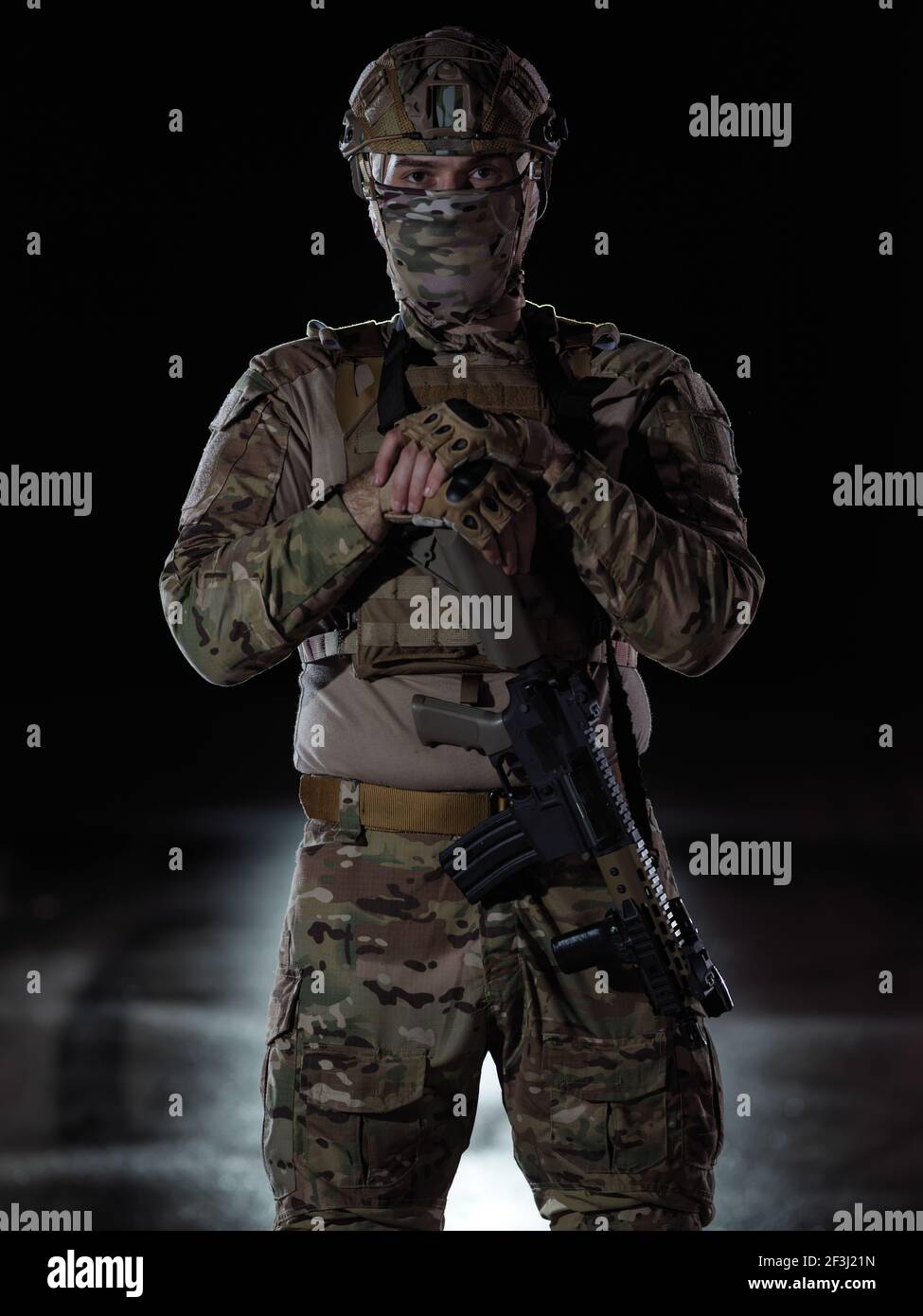 soldier with full combat gear in night mission Stock Photo - Alamy