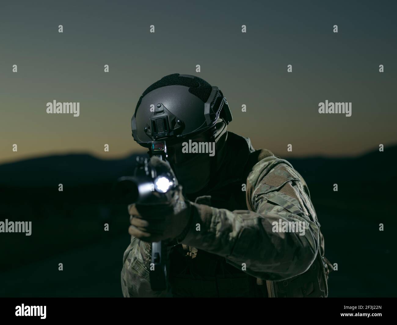 soldier with full combat gear in night mission Stock Photo - Alamy