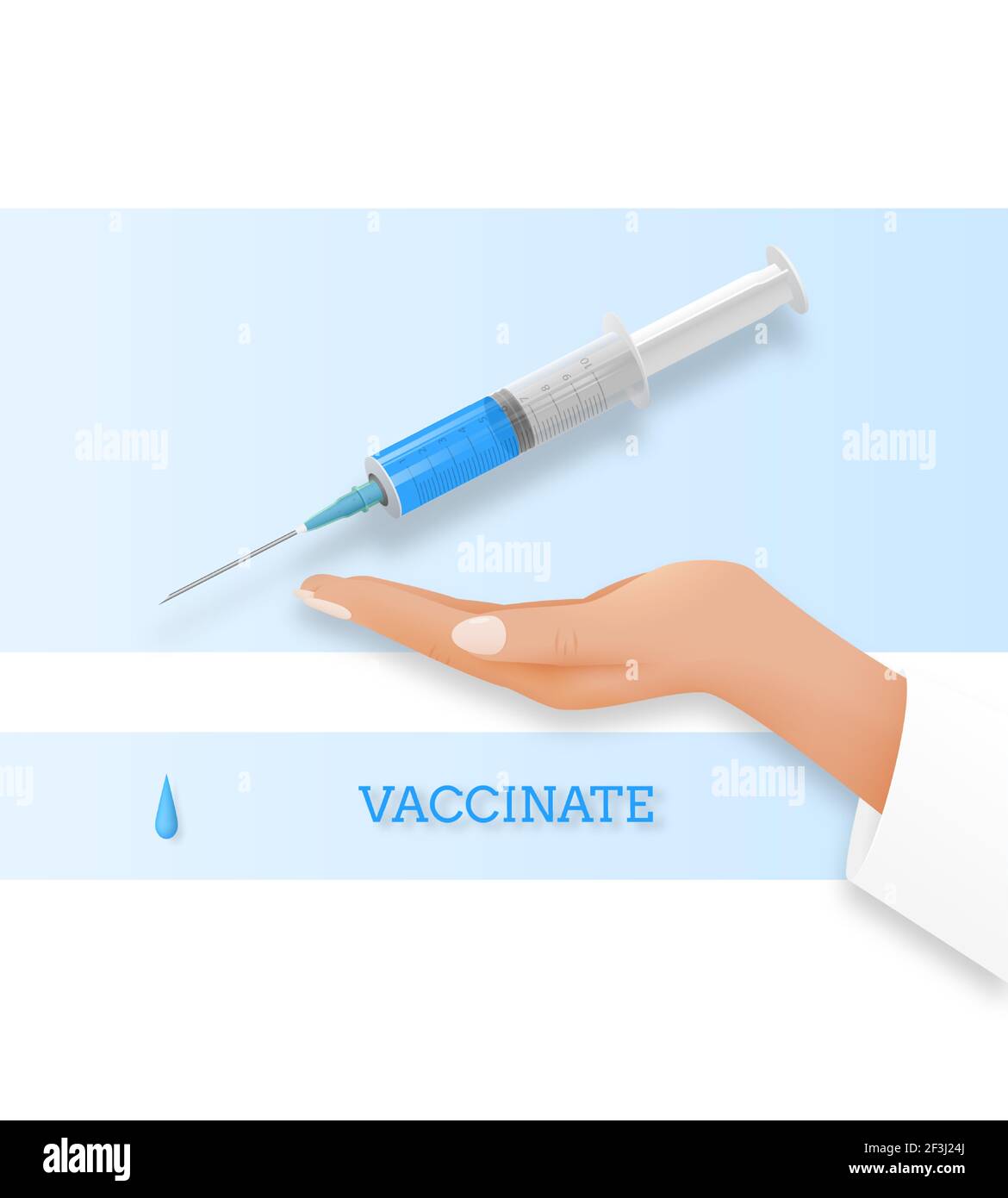 Vaccination or drugs refusal concept. A syringe on the hand in a ...