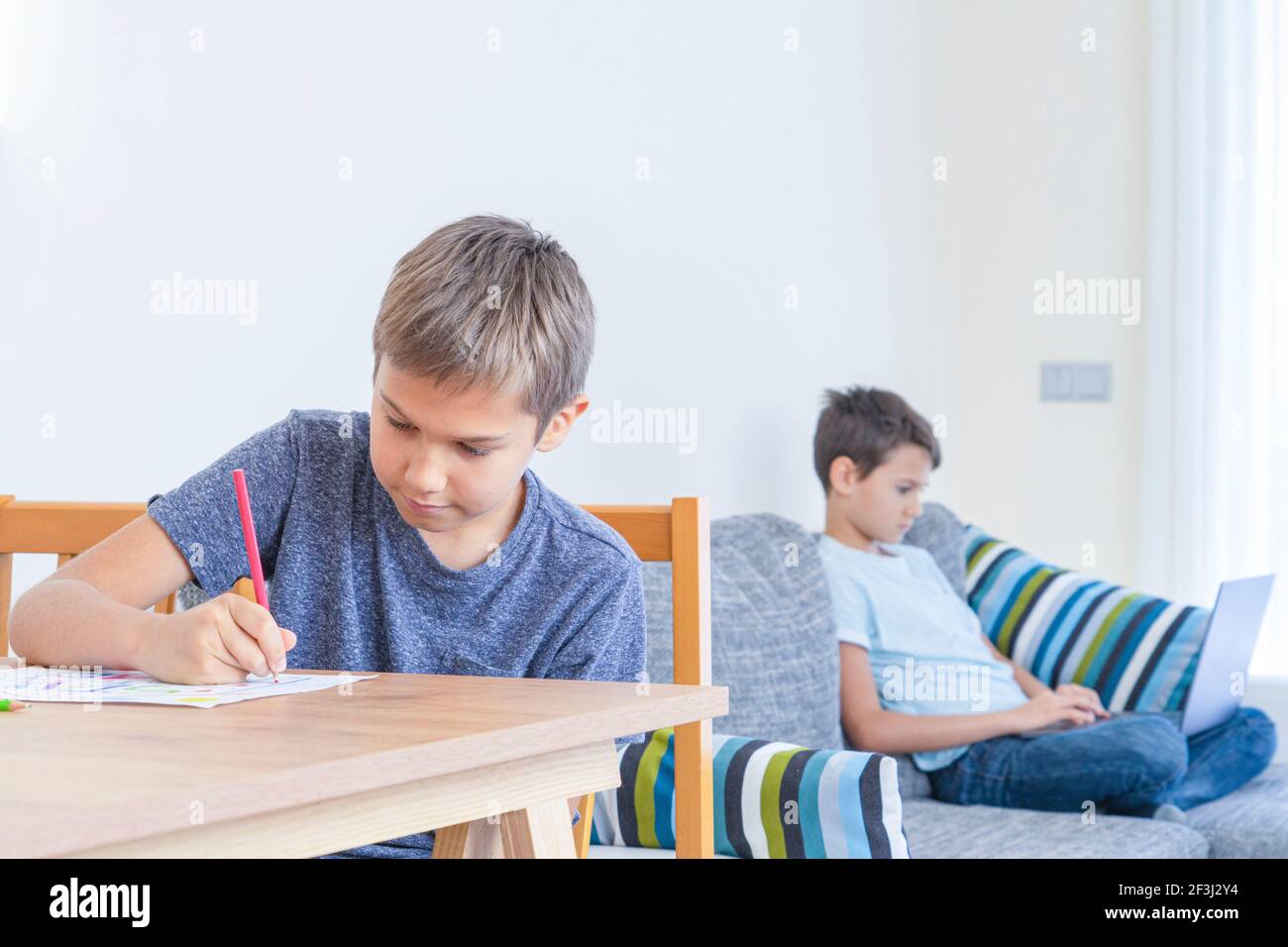 Children doing homework. Online learning, education, distance learning ...