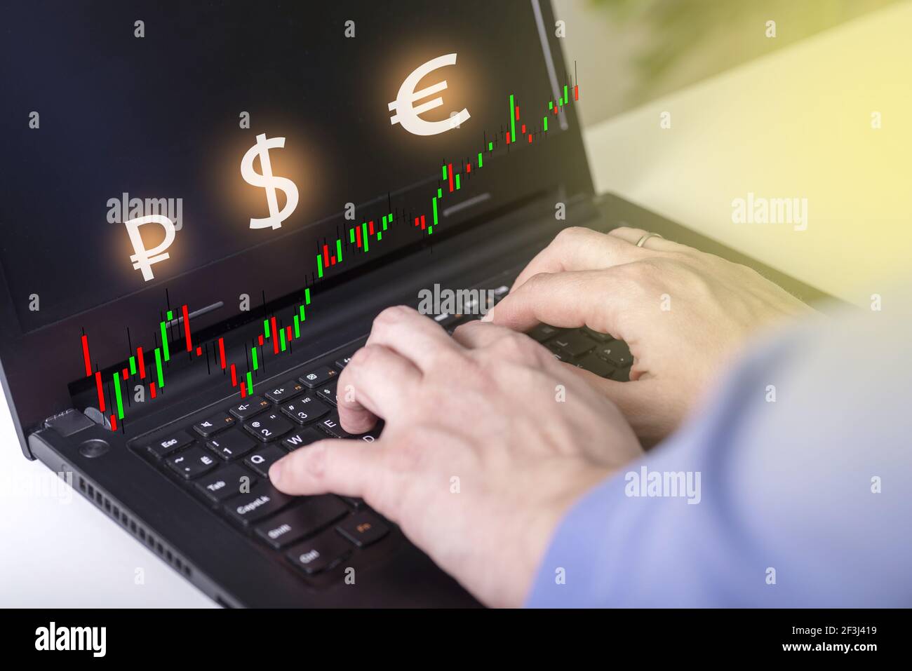 Investing on laptop and stock market concept gain with profits and ...