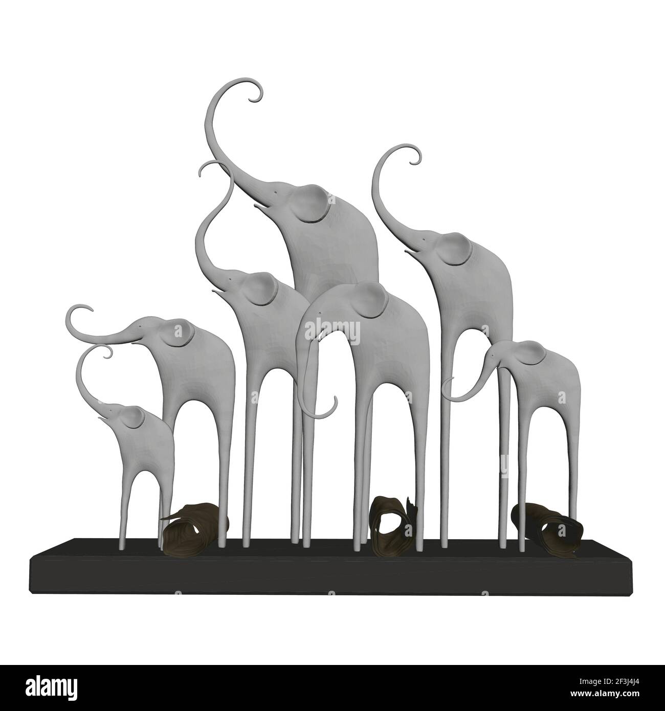 Statuette with elephants with raised trunks isolated on white ...
