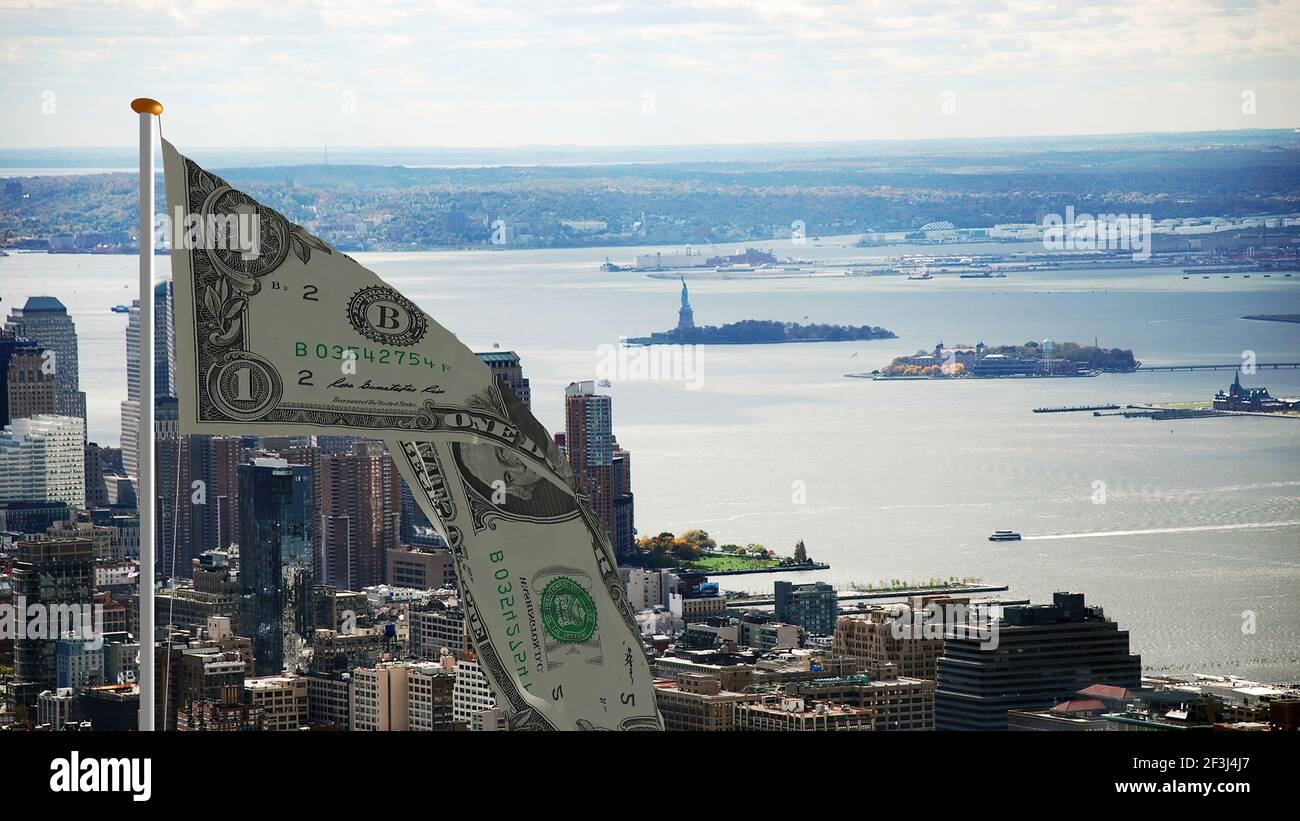 USA dollar flag over the New York city Stock Photo - Alamy