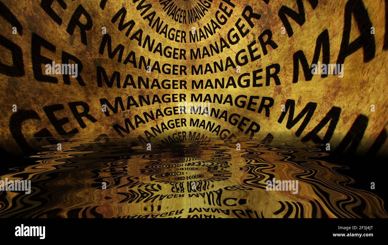 Manager text reflected in water Stock Photo - Alamy