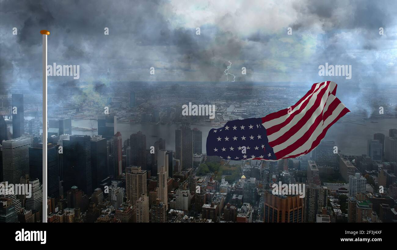 USA flag against storm in big city 3d illustration Stock Photo - Alamy