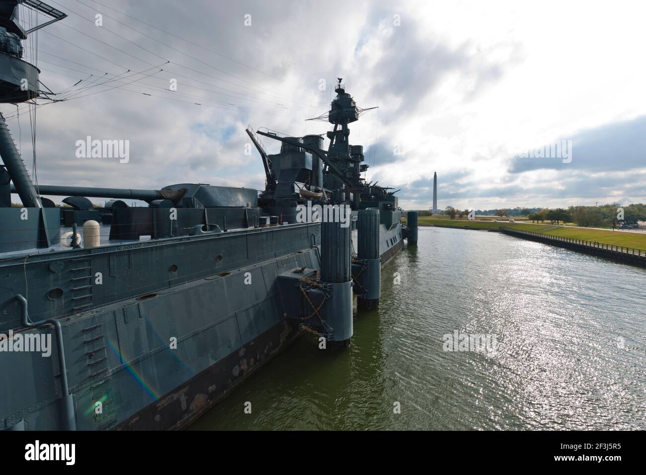 View of USS Texas from walkway, adjacent to San Jacinto River, Houston ...