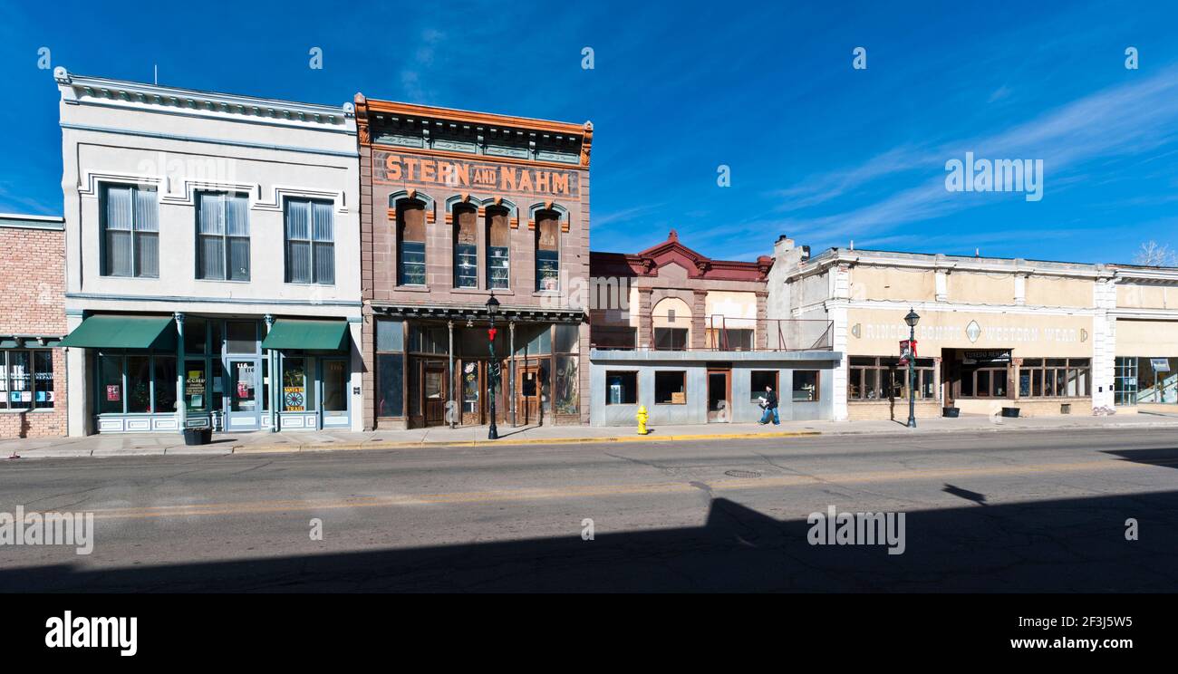 View of Main Street in Las Vegas, Santa Fe, with iconic western-style ...