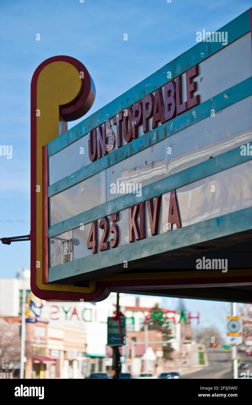 View of portico of run-down cinema on the main street in Las Vegas, New Mexico Stock Photo - Alamy