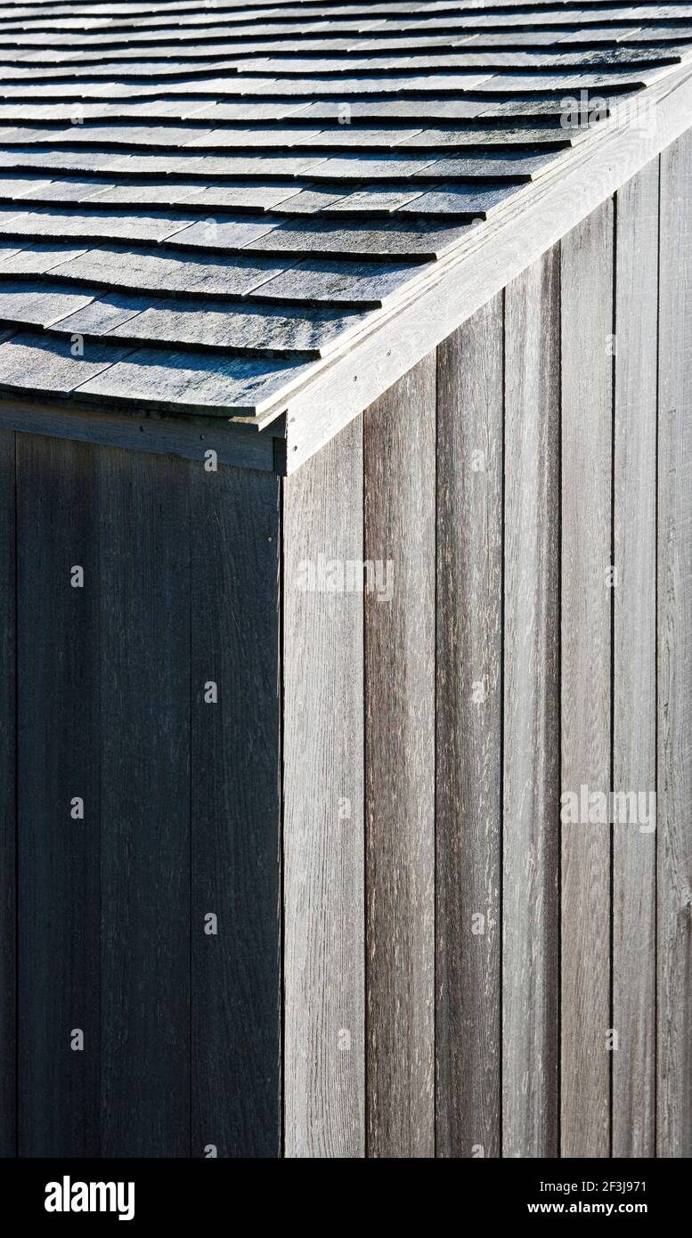 Cedar cladding weathered to silver grey Stock Photo - Alamy