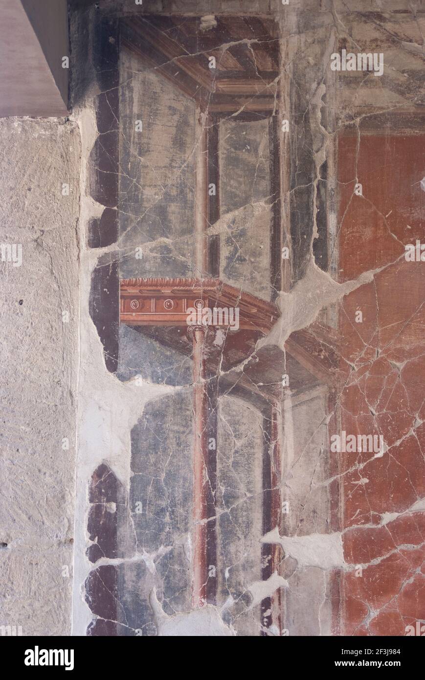 Ancient Roman painted fresco wall decoration at the ruins of ...