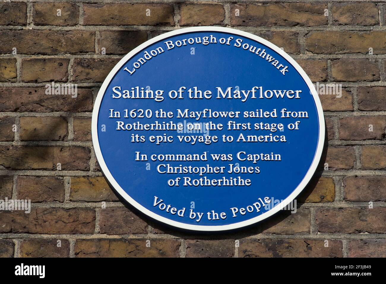 Blue plaque marking the departure site in 1620 for the pilgirms of the ...