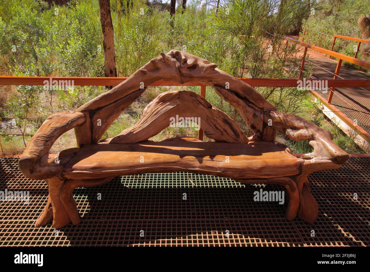Wooden bench at Uluru (Ayers Rock) in Northern Territory in Australia ...