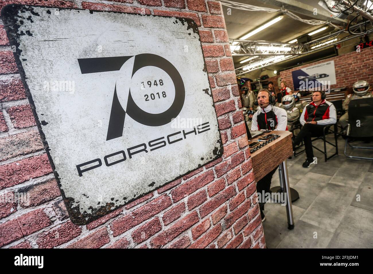 Team Porsche box during the 2018 Le Mans 24 hours race, from June 16 to ...