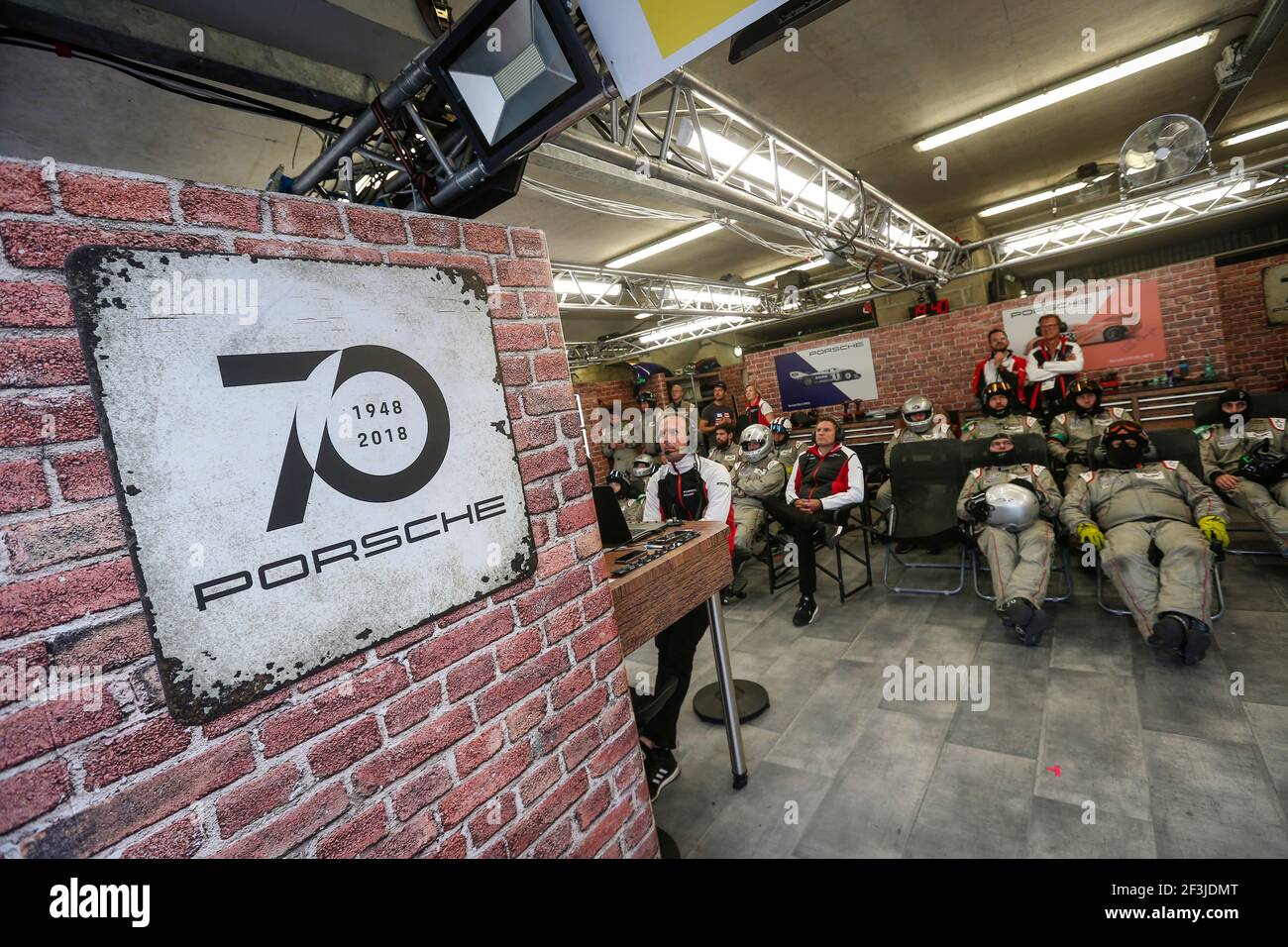 Team Porsche box during the 2018 Le Mans 24 hours race, from June 16 to ...