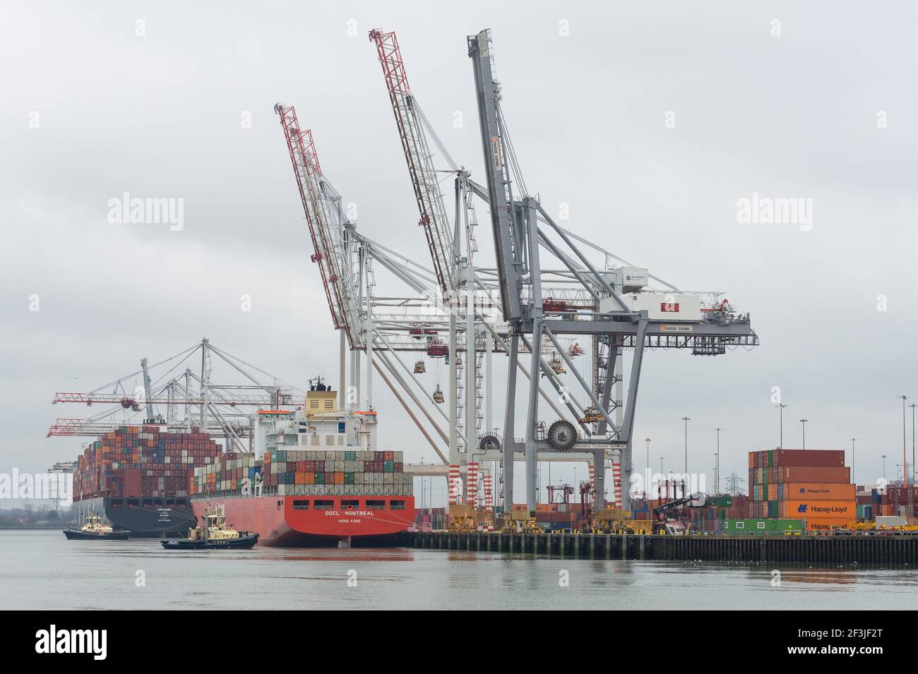 Southampton, UK, 04 Mar, 2021. Overcast skies provide a gloomy backdrop ...