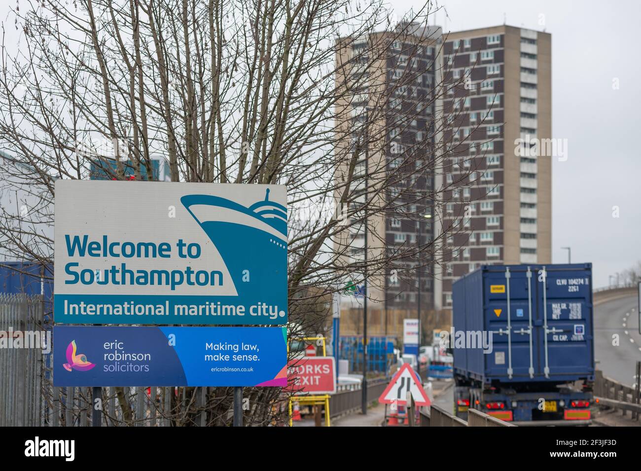 Southampton, UK, 04 Mar, 2021. Overcast skies provide a gloomy backdrop ...