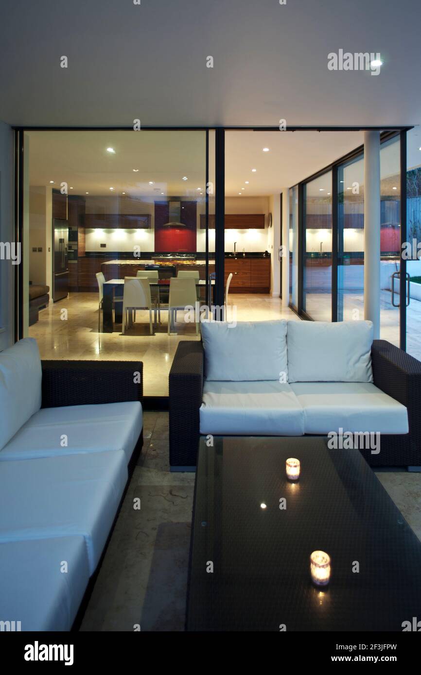 Art Deco conversion, extension, Britain Lane, Exterior of patio Stock ...