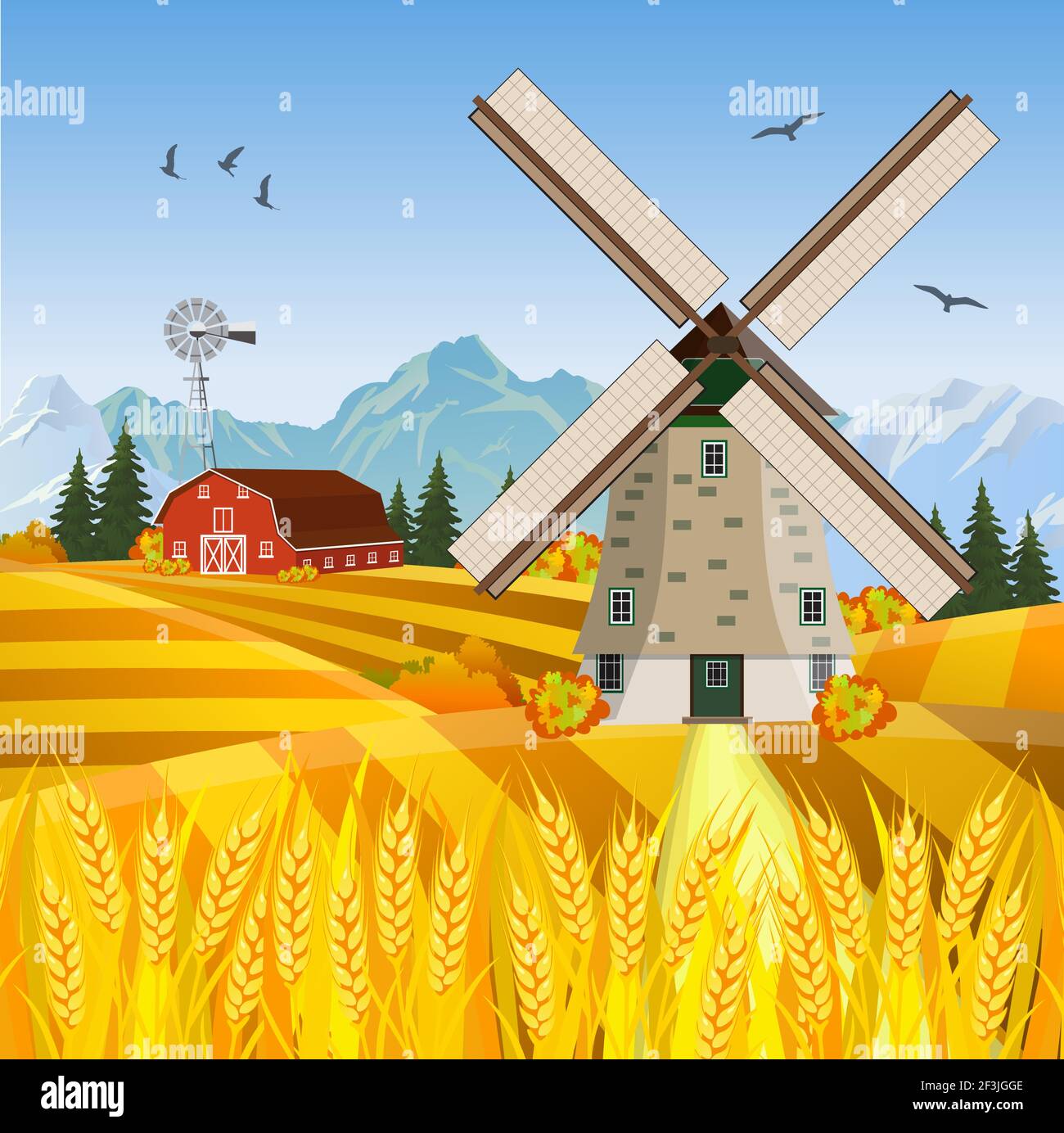 Cartoon beautiful fall farm scene Stock Vector Image & Art - Alamy