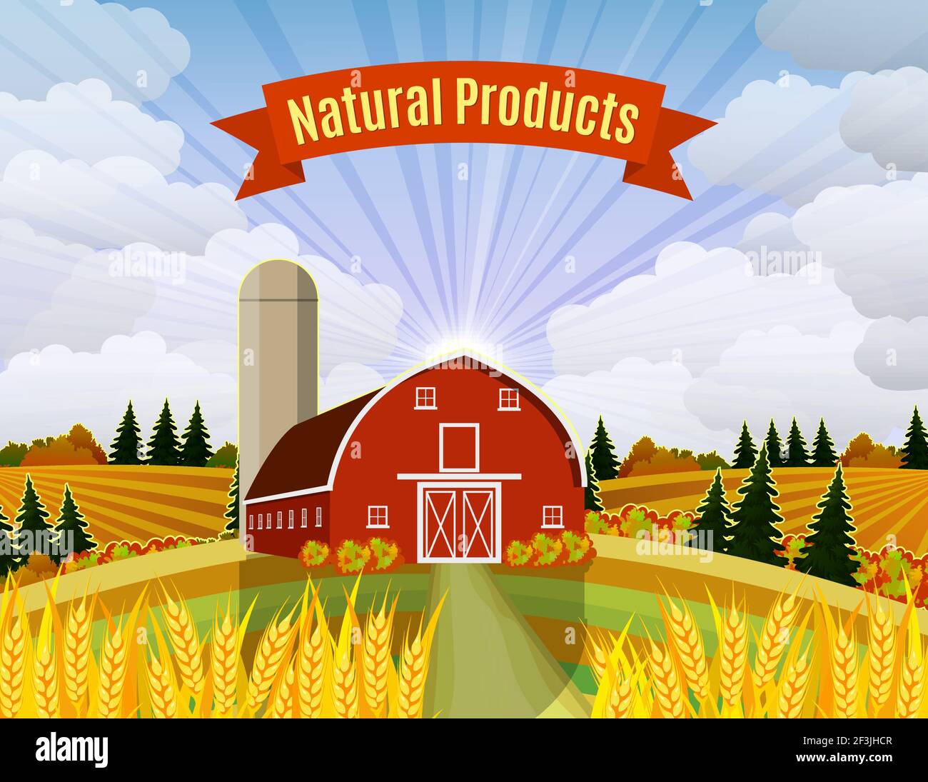 Cartoon beautiful fall farm scene Stock Vector Image & Art - Alamy