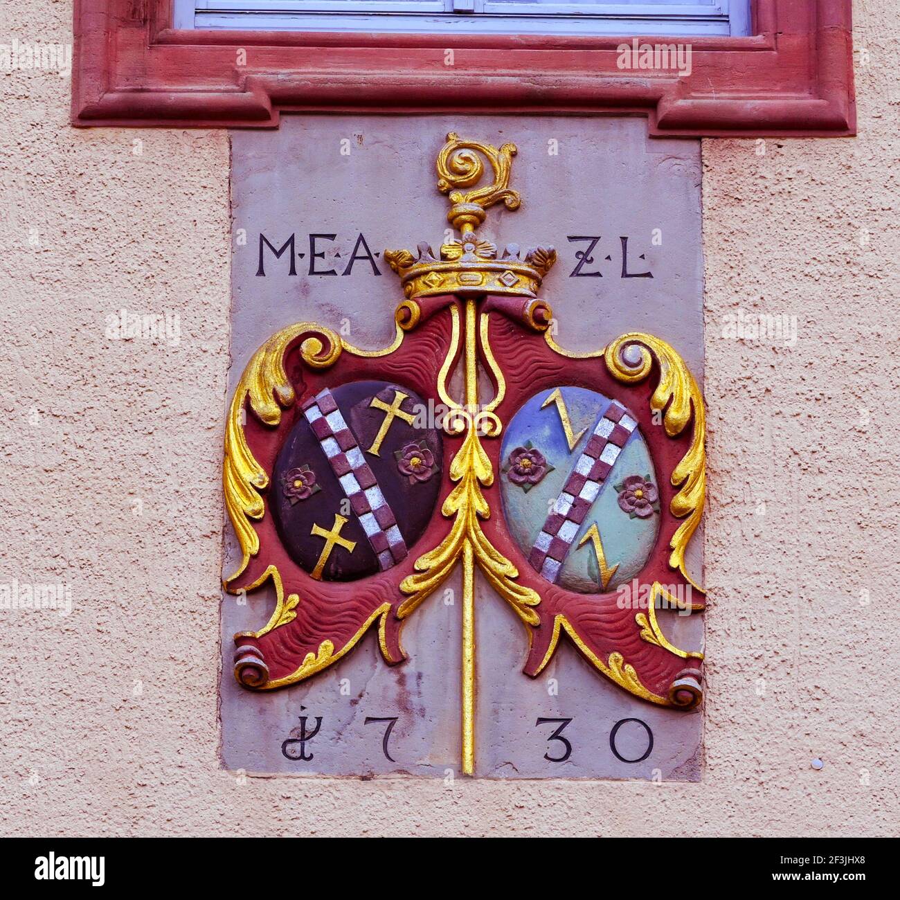 A monastic coat of arms in the inner courtyard of the Cistercian Abbey ...