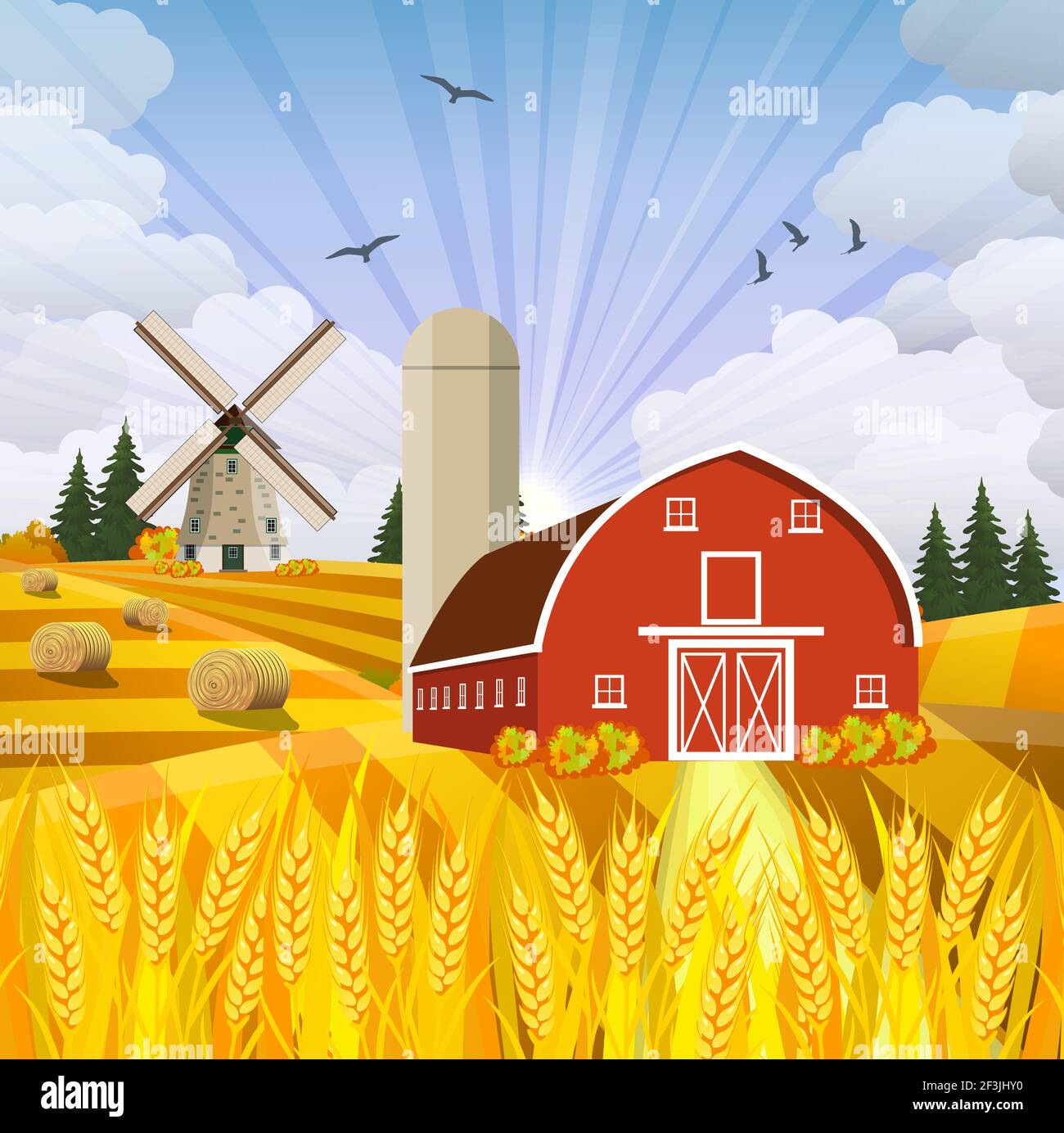 Cartoon beautiful fall farm scene Stock Vector Image & Art - Alamy