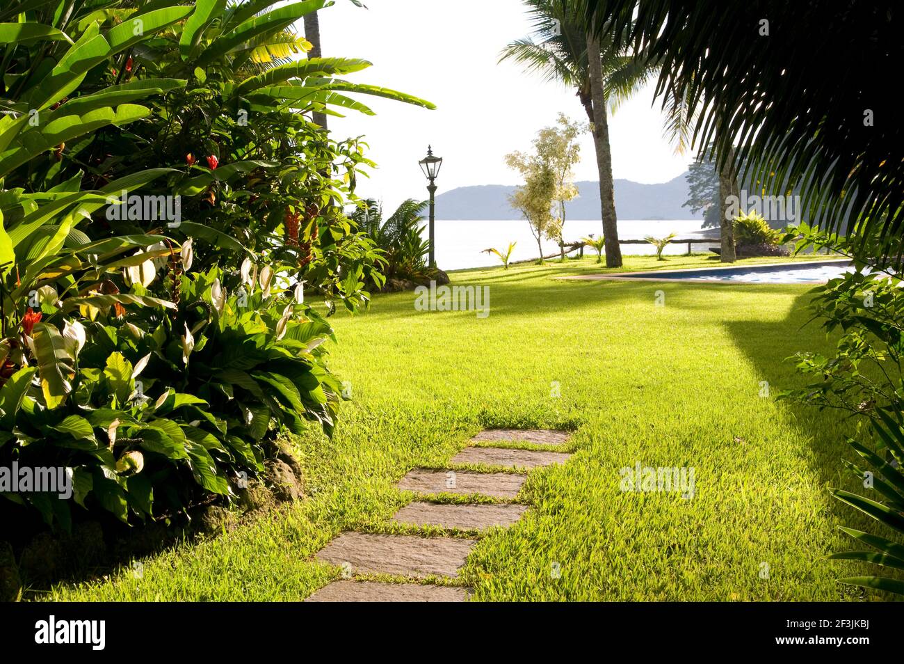 Private home in Parati Brazil. Garden path leading to the pool Stock ...