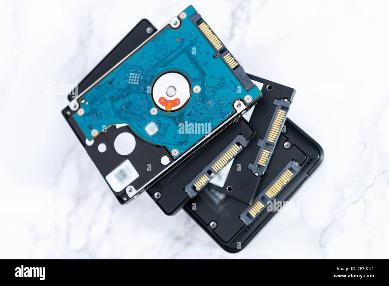 Internal and external solid state hard drives on the table Stock Photo ...
