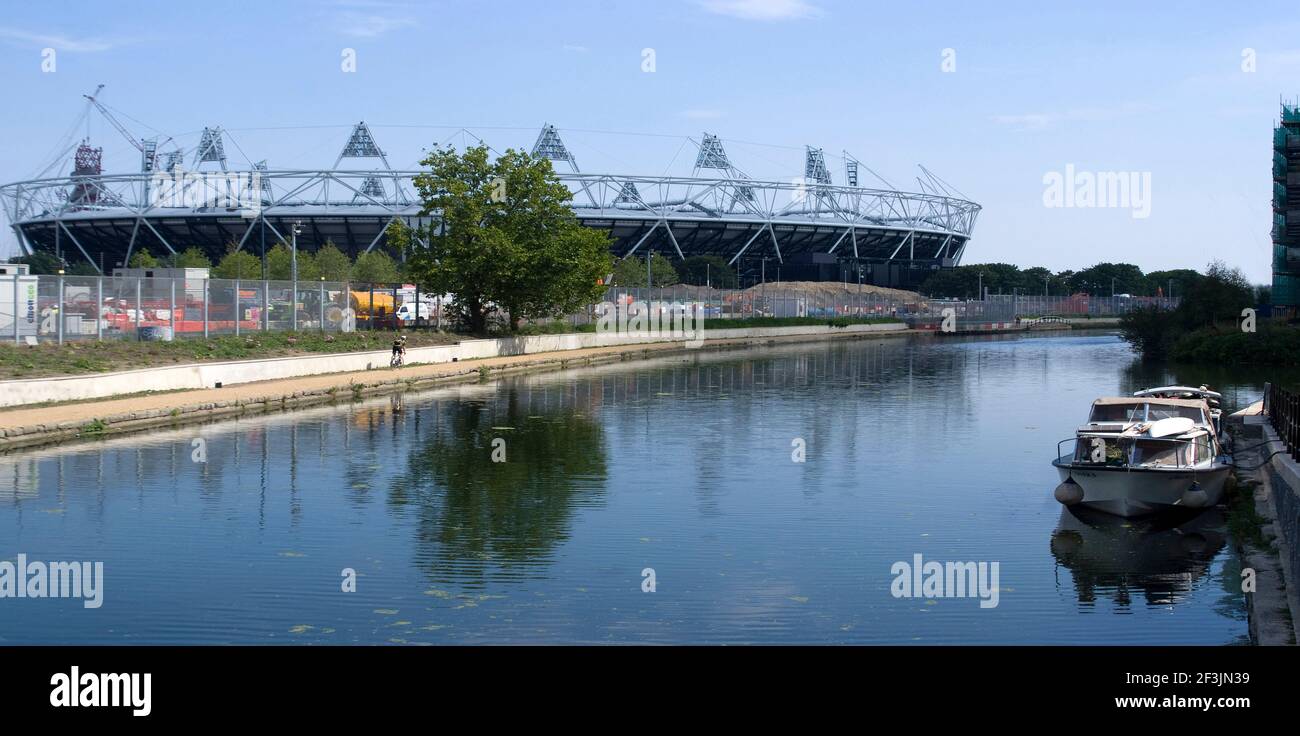 View of the Olympic Stadium from the Lee Valley River navigation ...