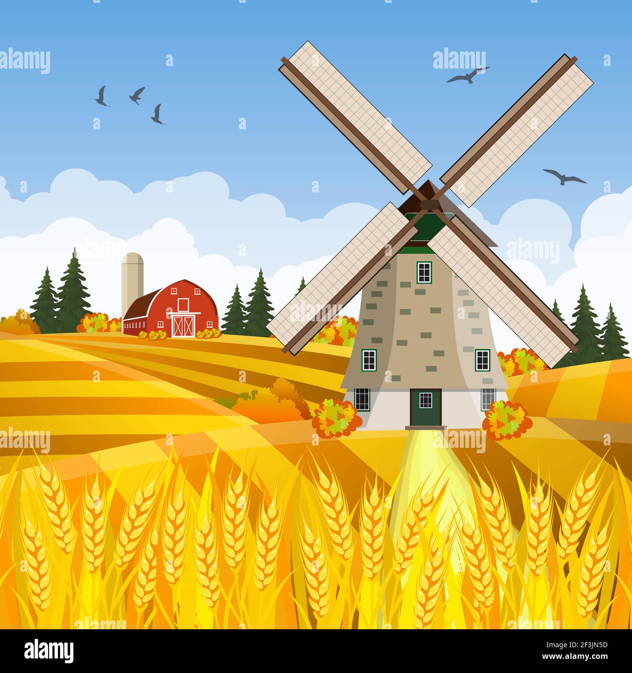 Cartoon beautiful fall farm scene Stock Vector Image & Art - Alamy