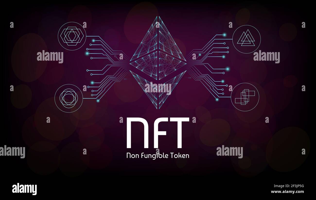 NFT non fungible tokens infographics with pcb tracks and different ...