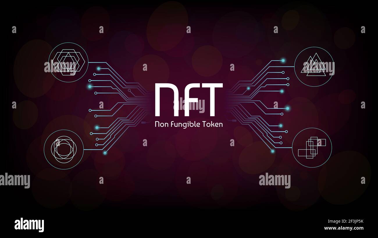 NFT non fungible tokens infographics with pcb tracks and unique tokens ...