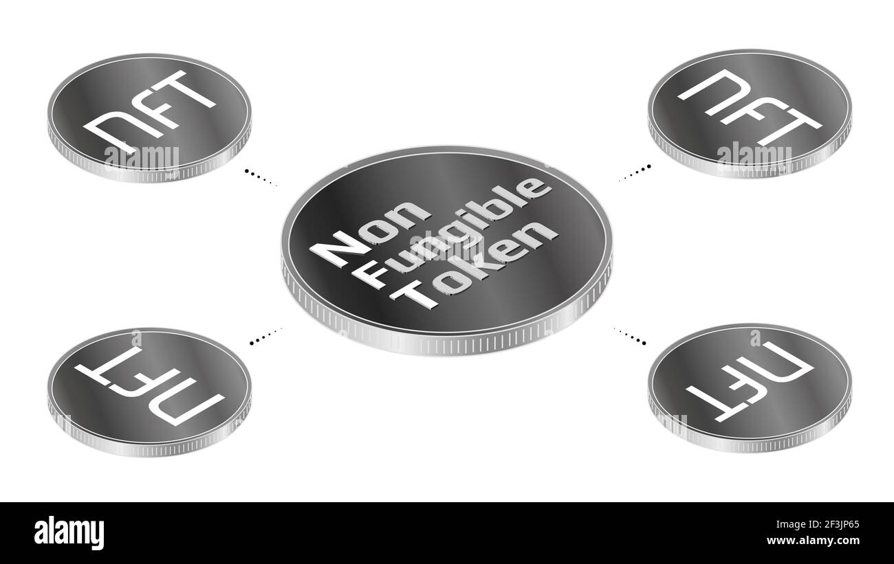 NFT non fungible tokens infographics with isometric unique coins around ...