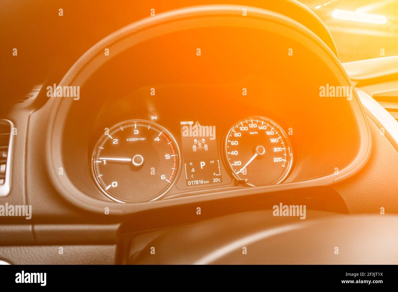 speedometer of a modern car with an integrated fuel gauge in the tank ...