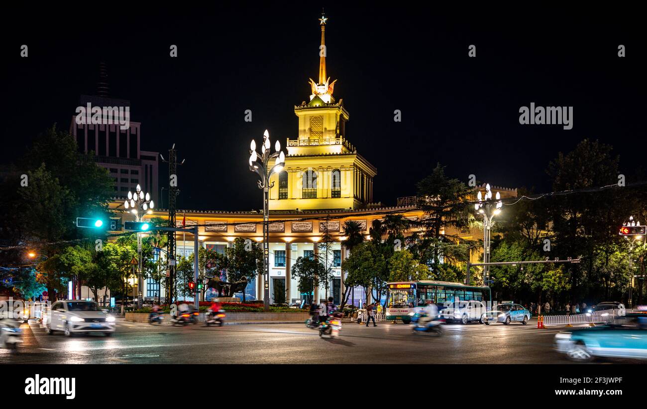 Kunming China , 3 October 2020 : Kunming street view at night and the ...