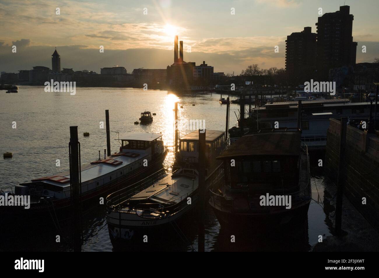 Chelsea Reach houseboat mooring on the Thames, located by Battersea ...