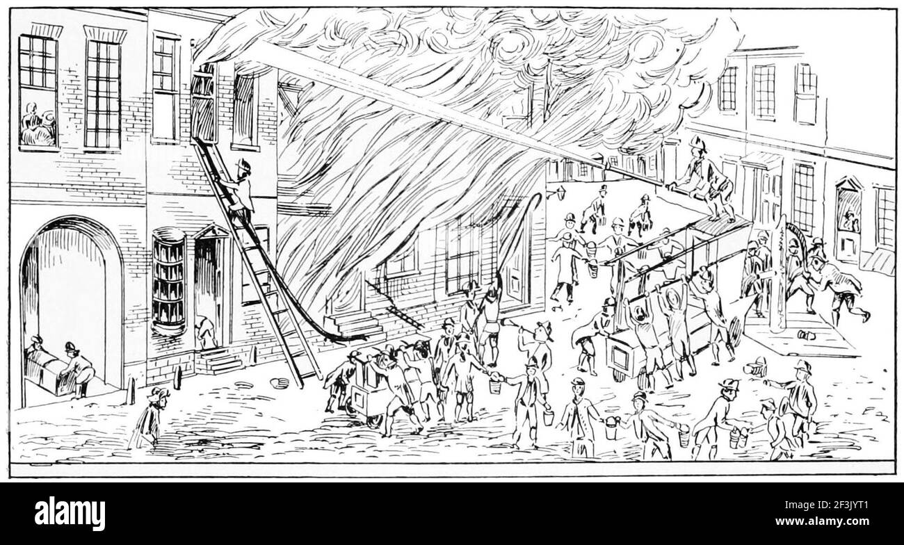 Early firefighting ny volunteer fire dept 1789 Stock Photo - Alamy